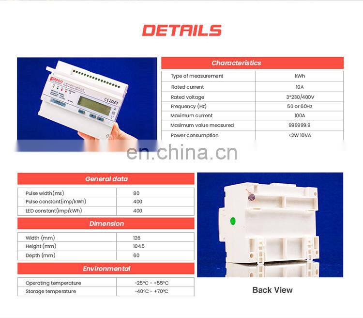 EM735-S 3*230/400V 10(100)A three phase din rail kWh energy meter with ...