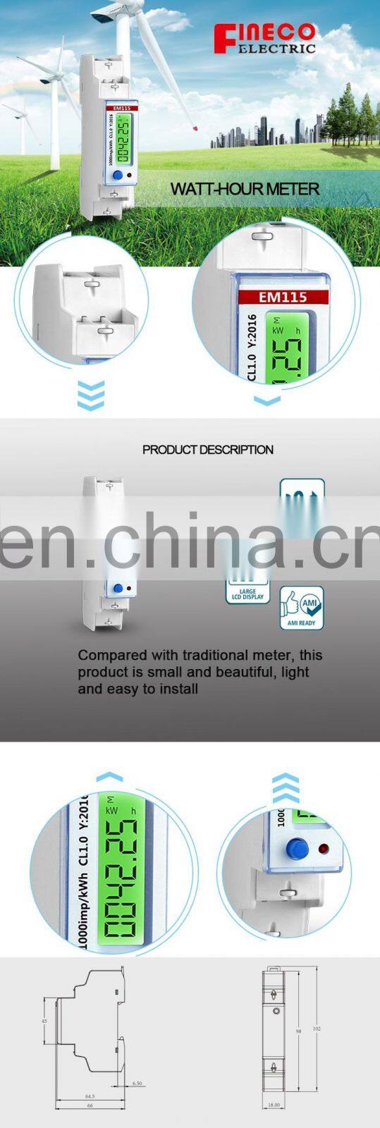 EM115-Mod 230V 5(45)A smart electric modbus energy meter of MID energy ...