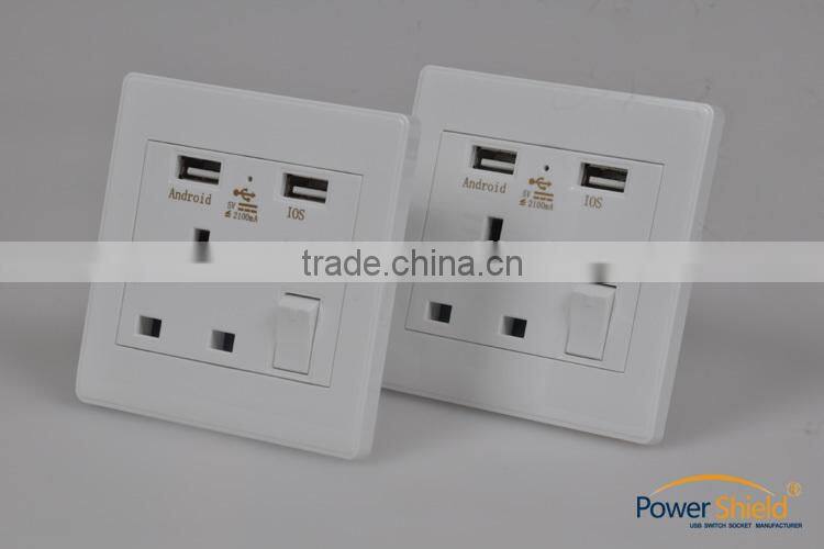 Euro UK Type G double usb outlet power wall socket 230V 13A with ...