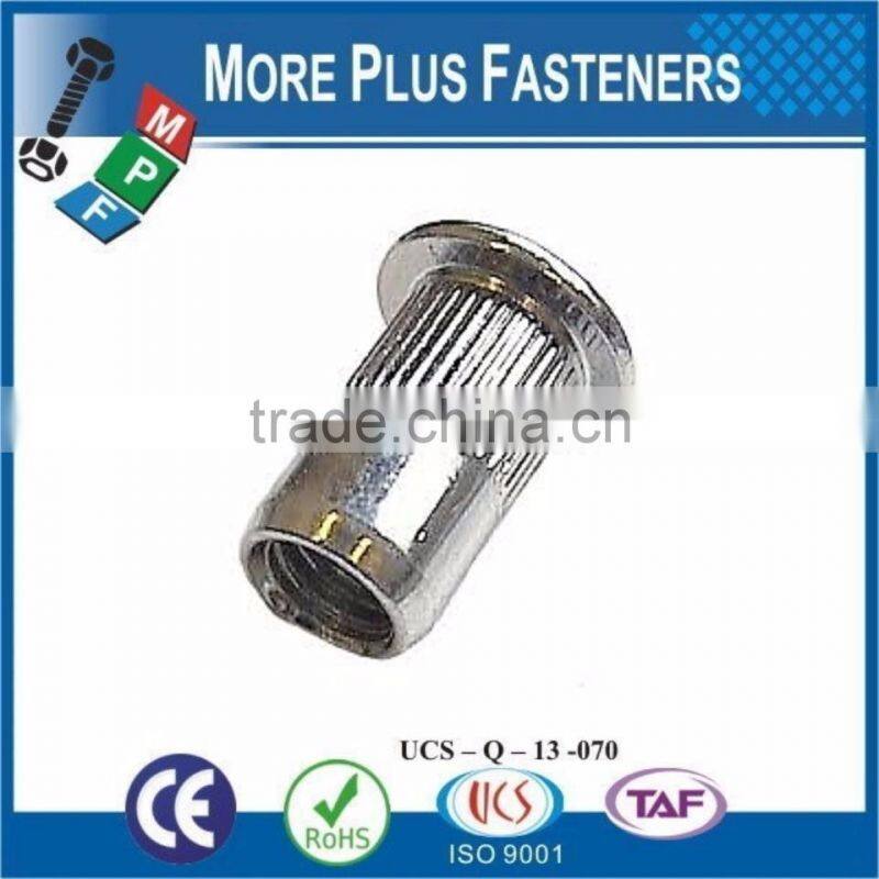 Made in Taiwan Threaded Insert Knurled Flat Head Open Head Rivet Nut ...