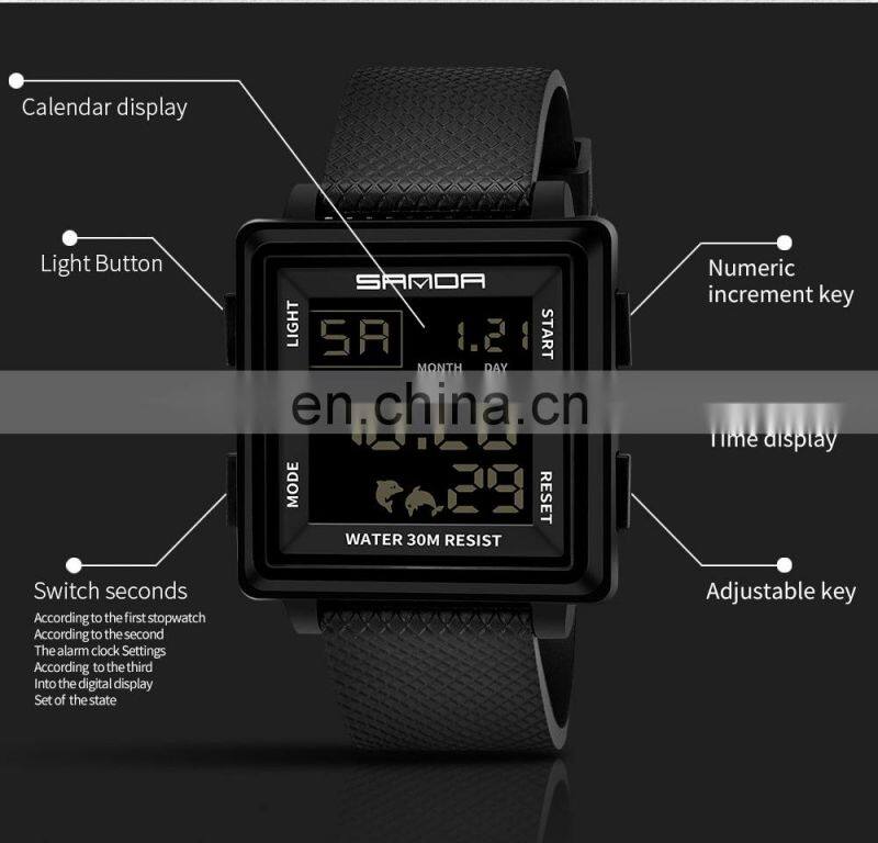 SANDA 363 Men's Japan Sport Watch Digital Square Shape Men Colorful ...