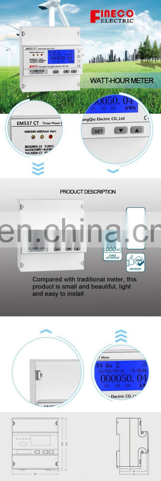 EM537 CT 3*133...230/230..400V 3 phase 4 wire kwh multi function din ...