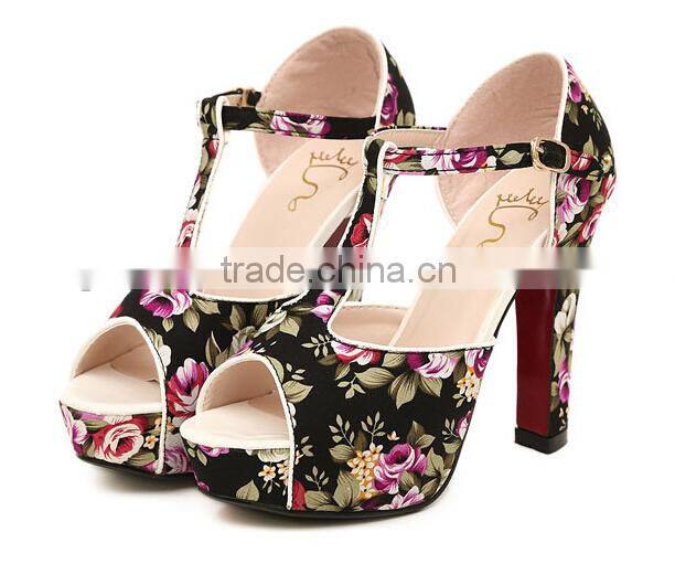 GD candy color flowers prints women peep toe ethic style sandal shoes ...