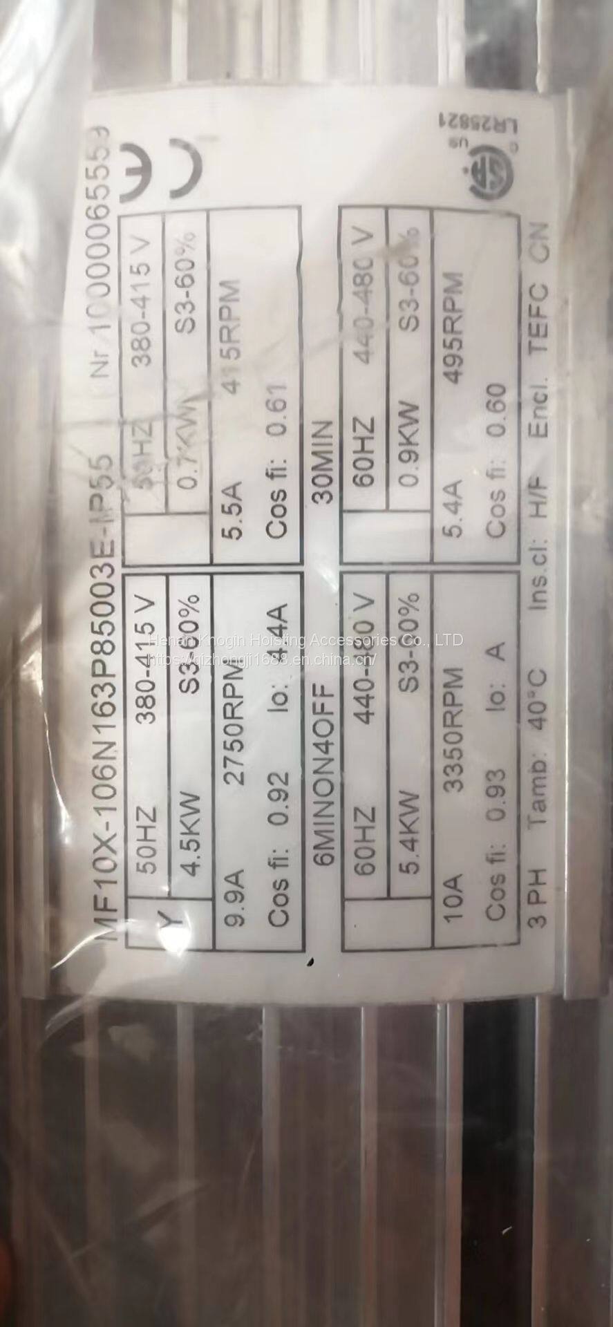 SWF/KONECRANES VERLINDE HOIST MOTOR MF13X-106N171P85020N 18KW Order No ...