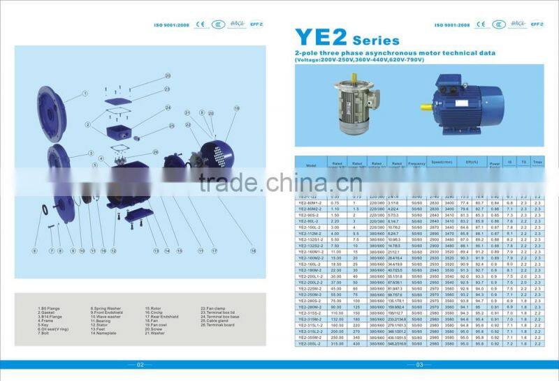 YE2-132M-4 (4 pole three phase high efficient asynchronous Industry motor AC motor) of three ...