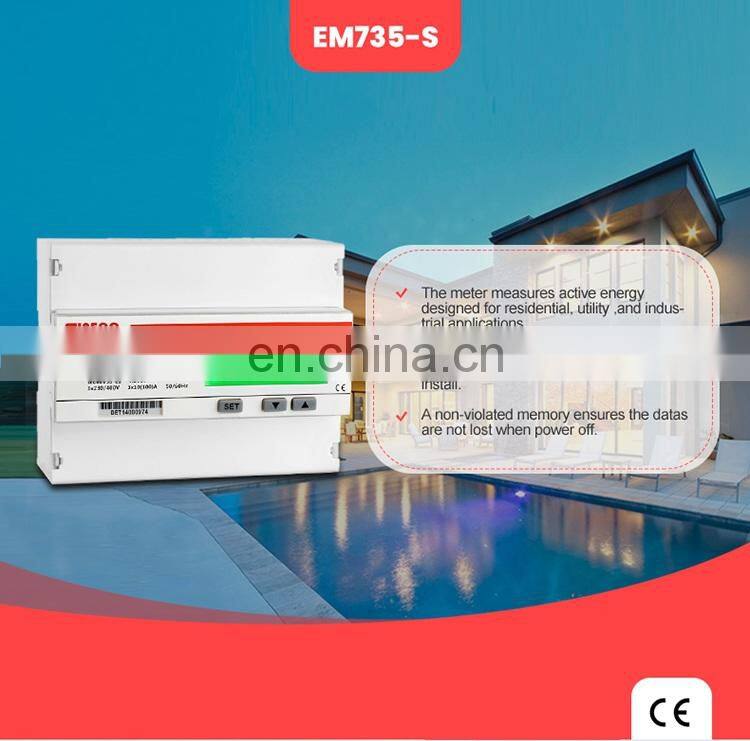 EM735-S 3*230/400V 10(100)A three phase din rail kWh energy meter with ...