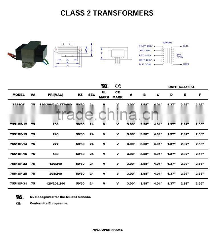 Class 2 UL CUL CSA CE 5VA 10VA 15VA 20VA 30VA 50VA 40VA 60VA ...